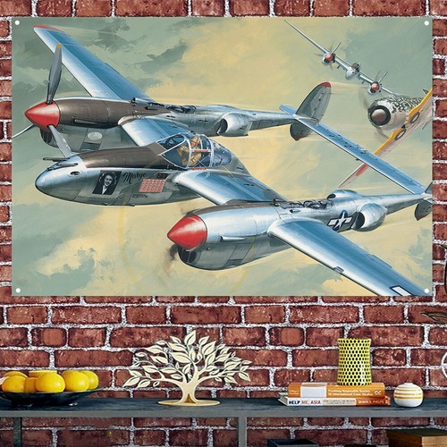 P-38 Lightning Fighter Poster Hanging Flag Pin On Avaition Art Banner ...