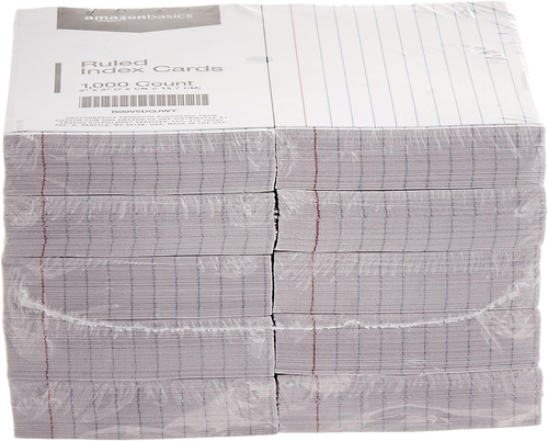 Amazon Basics Ruled Lined Index Cards, 1000 10 Pack (1000 Count), White ...