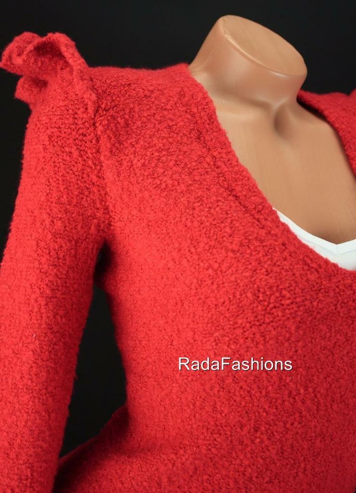 Victoria's Secret VS Boucle Stretch Winter V Neck Ruffled Sweater Red ...