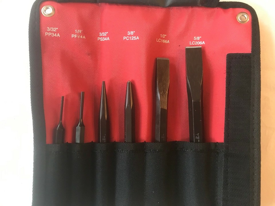 Sealed Matco 6 Pc Punch & Chisel Kit w/ Storage Pouch + (3) 1/4" Air ...