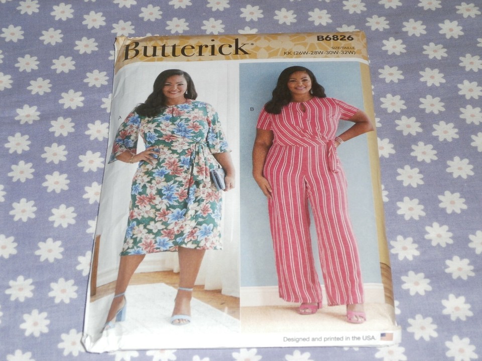 BUTTERICK 6826 WOMEN' PLUS SIZES DRESS & JUMPSUIT PATTERN-UNCUT-SIZES ...