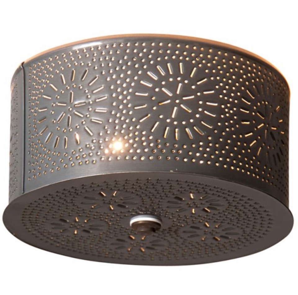 2 Light Flush Mount Round Ceiling Light with Chisel in Country Tin | eBay
