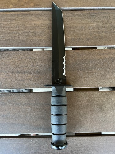 Ka-Bar 1245 Half Serrated Tanto With Sheath, Black With Kraton G Handle ...