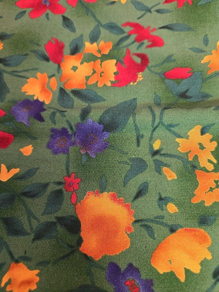 Vintage Leaves Flowers Fabric Cotton By the Yard Eesco Gold Red Green ...