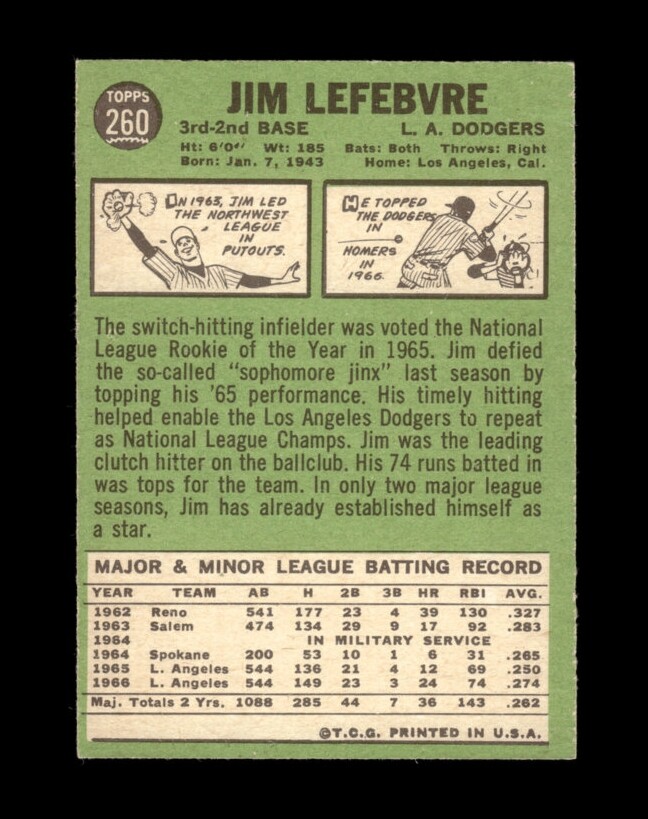 1967 Topps Set-Break #260 Jim Lefebvre EX-EXMINT *GMCARDS* | eBay