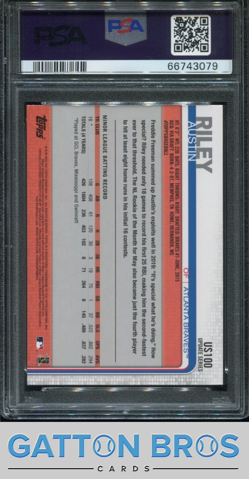 2019 Topps Update #US100 Austin Riley Batting PSA 10 GEM MINT | eBay