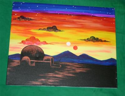 TALE OF TWO SUNS ORIGINAL ART OIL PAINTING STAR WARS TATOOINE LUKE ...