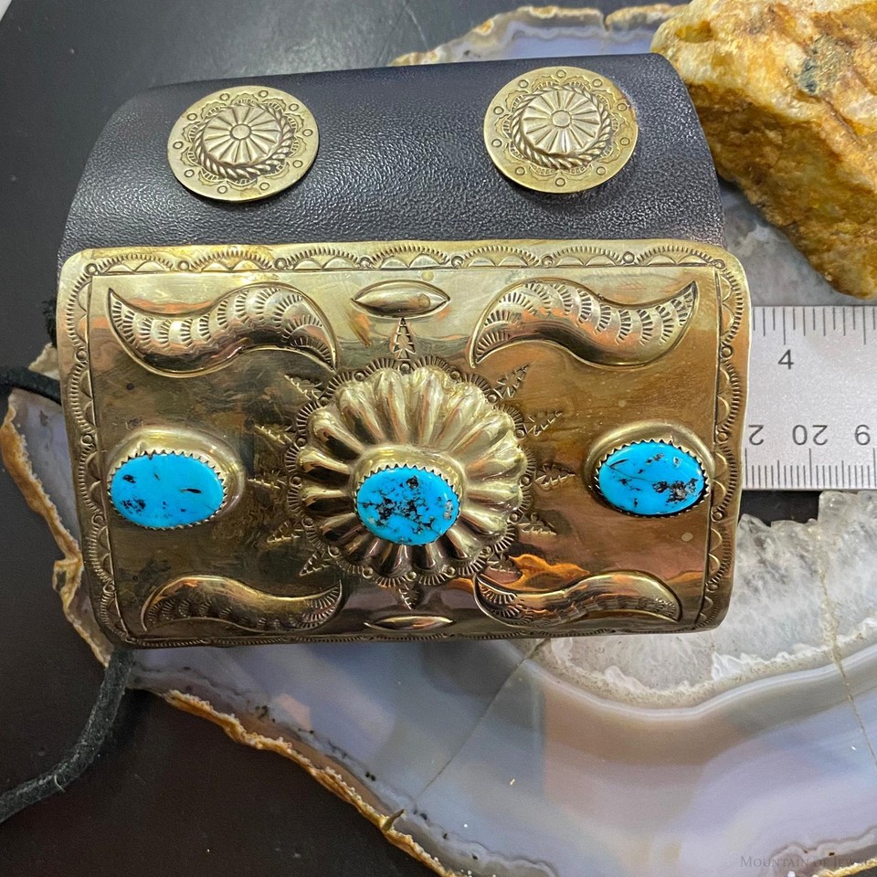 Vintage Native American Silver, Leather & 3 Kingman Turquoise Ketoh Bow ...