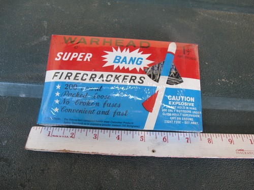 Vintage DOT C Warhead Super Bang Firecracker Box Label only 200s CELLO circa 70 | eBay