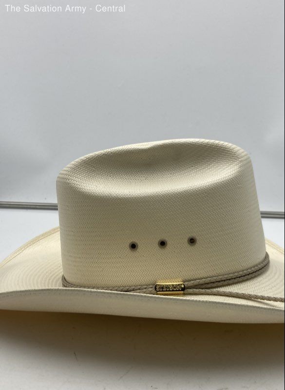 Stetson Mens Cream Herringbone Round Shape Wide Brim Cowboy Hat With ...