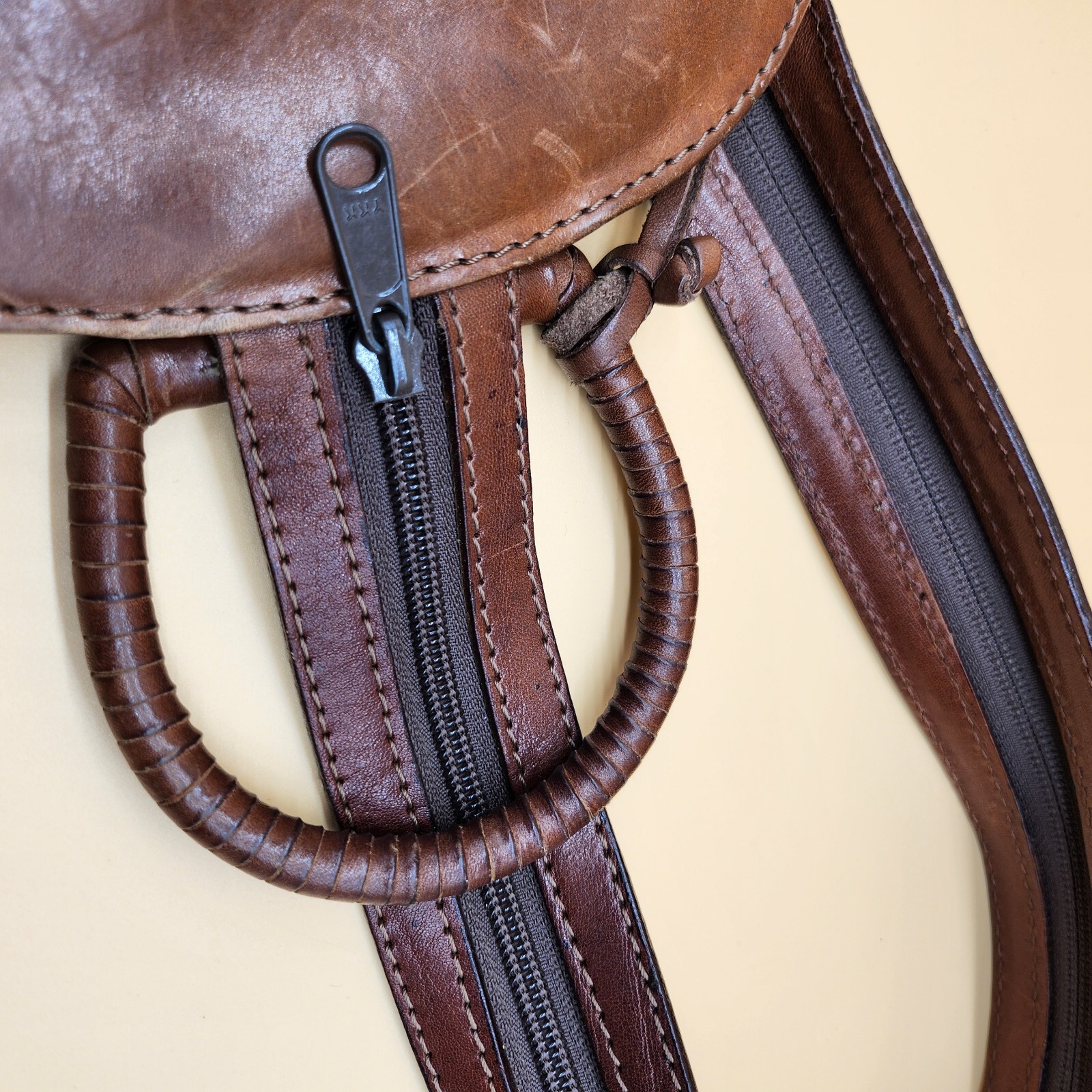 INTI Full Grain Leather Made in IRELAND Brown Zipper Strap Backpack ...
