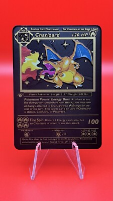 Pokemon Black METAL card for display/gift 1st Edition Charizard Base ...