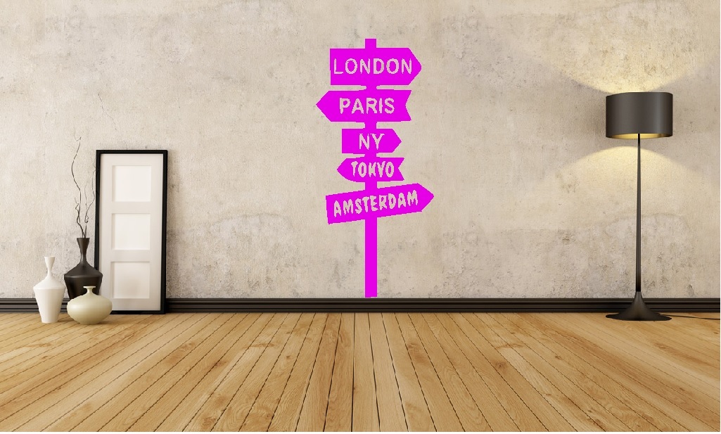 World Signpost Sign Post London New York Wall Art Decal Home Travel ...