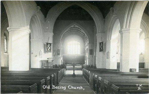 REAL PHOTO POSTCARD OF OLD BASING CHURCH INTERIOR, (NEAR BASINGSTOKE ...