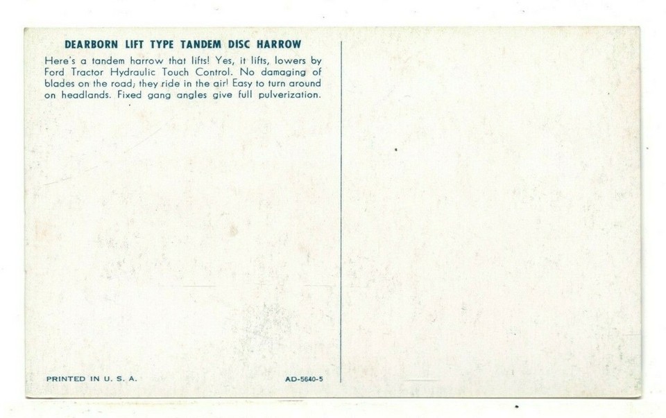 c1956 Ad PC: Dearborn Lift Type Tandem Disc Harrow | eBay