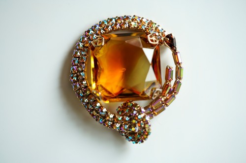 Vintage Orange Givre Topaz Glass Rhinestone Brooch 5.3cm | eBay