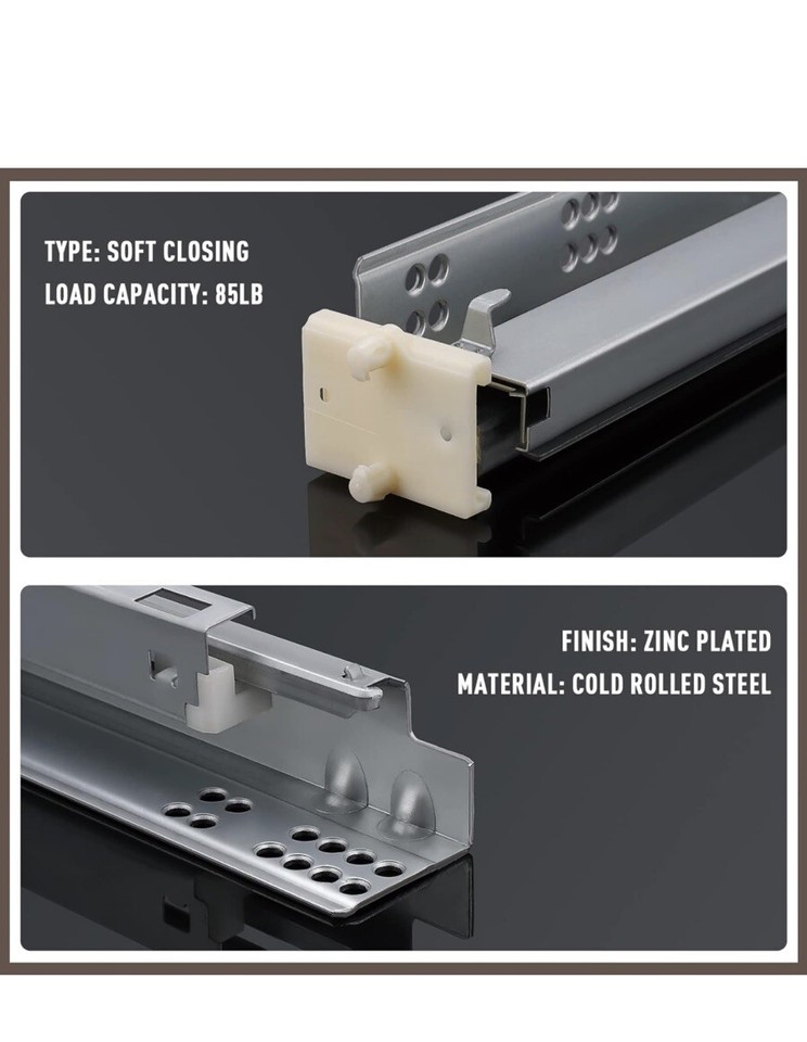1Pair 21" Soft Close Drawer Rails Full Extension Locking Device ...