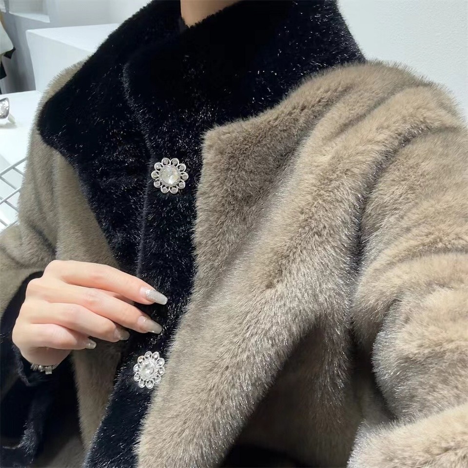 Saks 5th Ave Fur Shearling Coat Taupe Brown Black Bejeweled Buttons | eBay