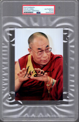 DALAI LAMA HAND SIGNED 4x6 COLOR PHOTO AMAZING POSE+VERY RARE PSA ...