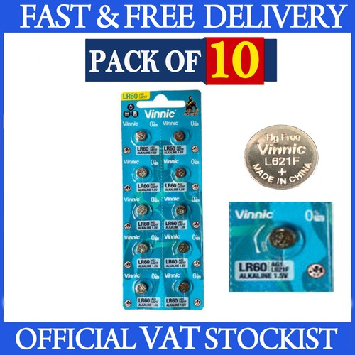 10 x Vinnic 364 LR60 Watch Battery AG1 L621F 1.5v Batteries LR60 164 ...