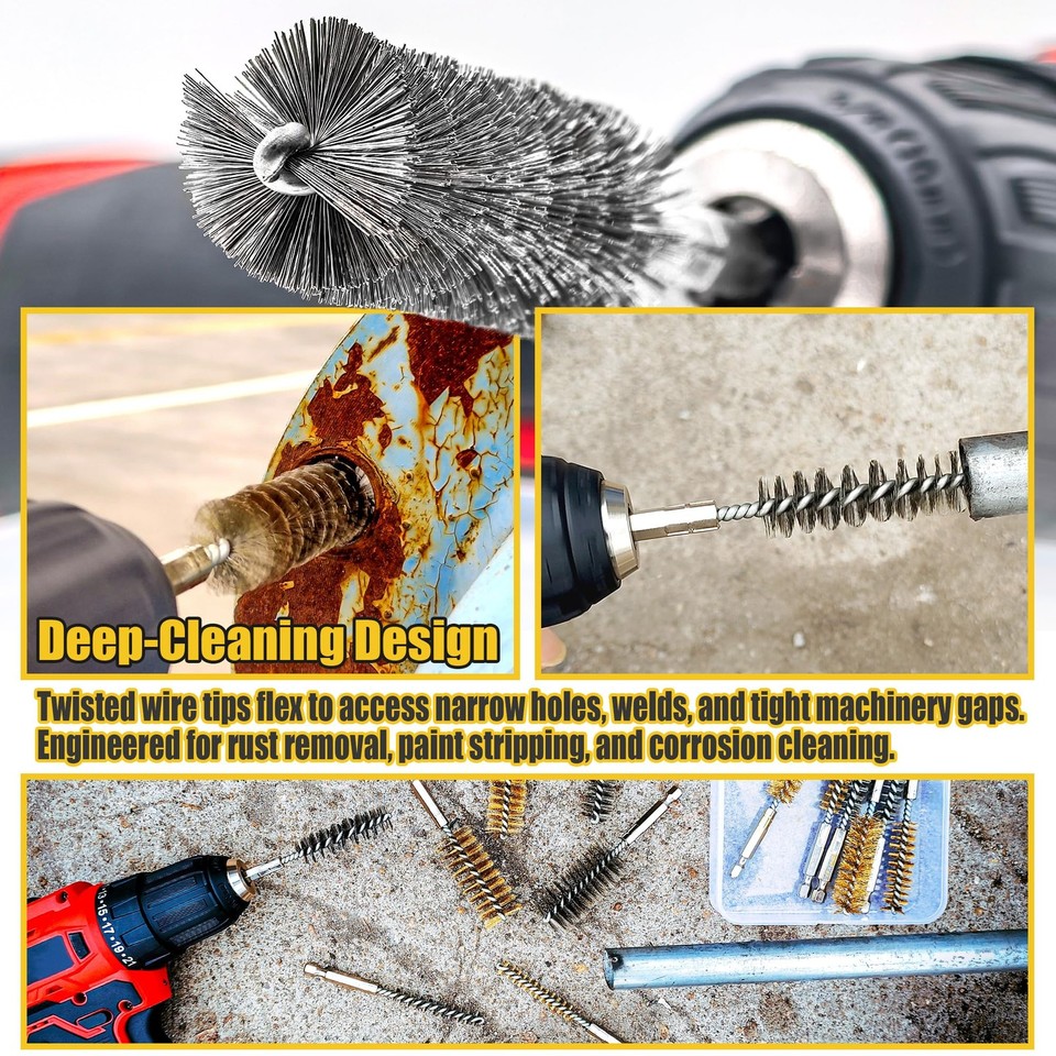 14-Piece Bore Brush Set - 304 Stainless Steel & Brass Drill Wire Bore ...