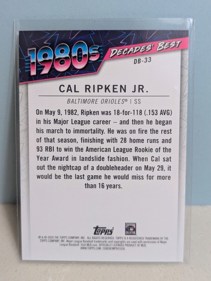 $1 Sale! 2020 Topps 1980s Decade's Best Award Winners - Cal Ripken Jr ...