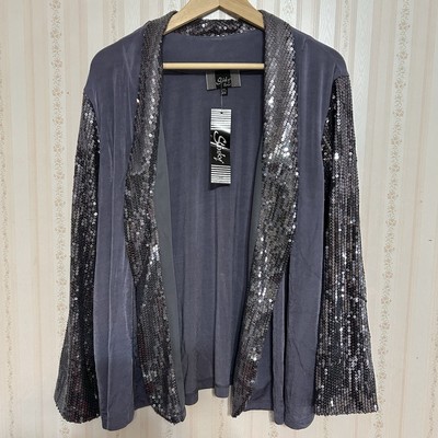 NWT Slinky Brand Women’s Gray Sequin Cardigan Top Size 2XL Long Sleeve ...