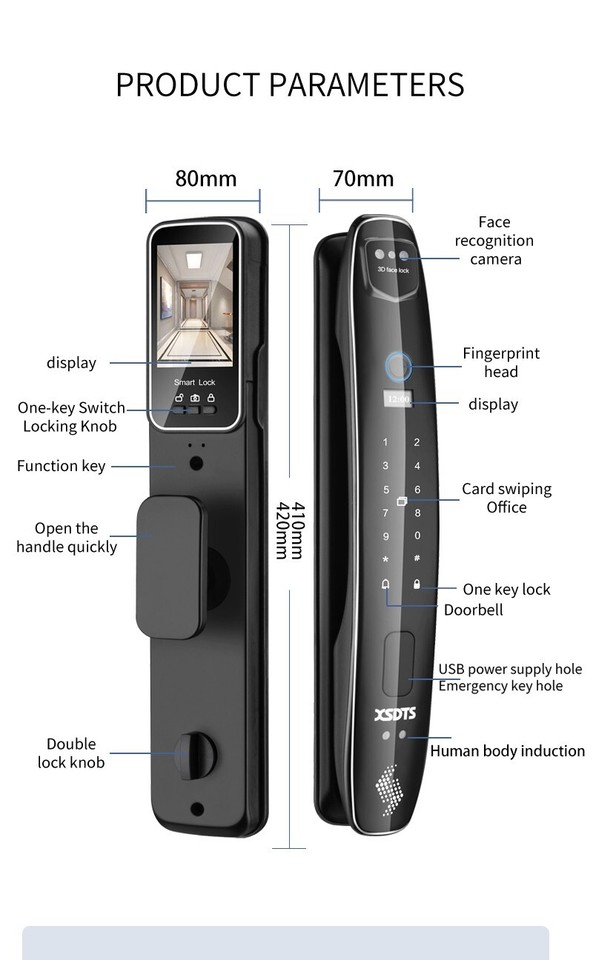 3D Smart Door Lock Face Recognition Camera Finger Print Password ...