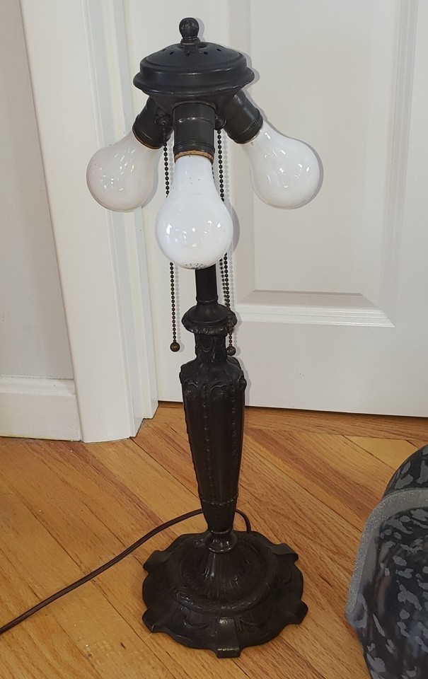 HUGE Pittsburgh Reverse Painted Winter Scene Lamp - Handel Pairpoint ...