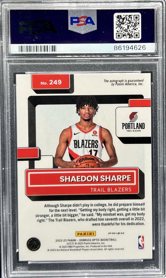 2022 Shaedon Sharpe Optic Rated Rookie Signature Choice Auto RC Prizm ...