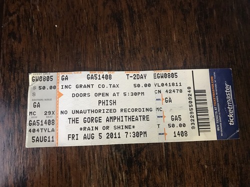Phish TICKET STUB Gorge amphitheater Poster 8/5/11 Print 2011 magnet | eBay