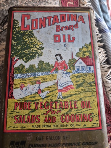 Vintage Contadina Brand pure vegetable Salad Cooking Oil Tin Rare 1 gal ...