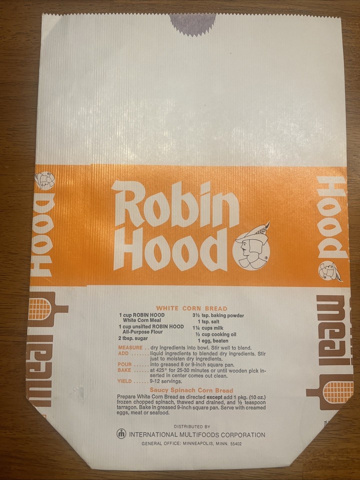 Vintage 5 lb ROBINHOOD ROBIN HOOD Orange White Corn Meal Bag ...