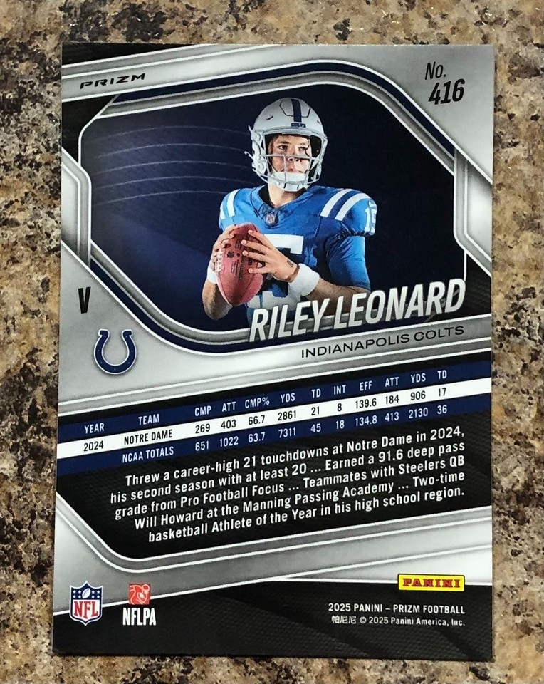 2025 Panini Prizm - Riley Leonard Silver Prizm Variation RC Rookie Card ...