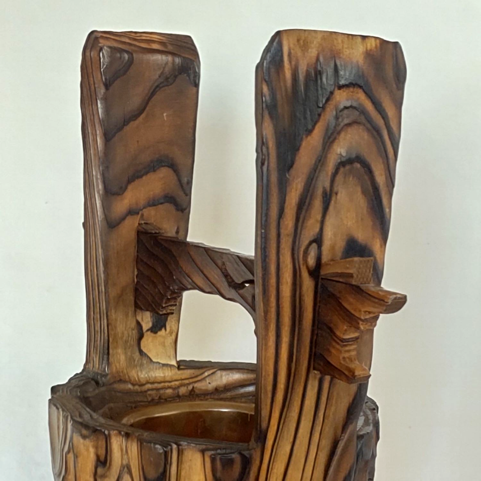 Japanese Flower Vase Wood Cedar Grain Copper Insert H32.7cm 12.87 ...