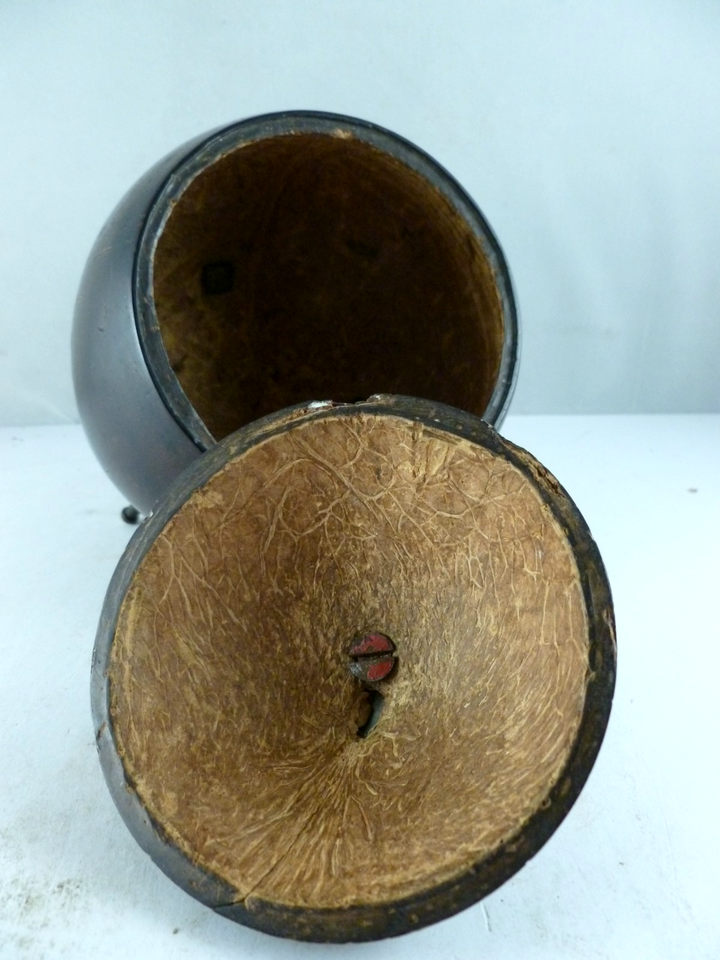 RARE antique WW1 trench art coconut tea caddy with shield SIERRA LEONE ...