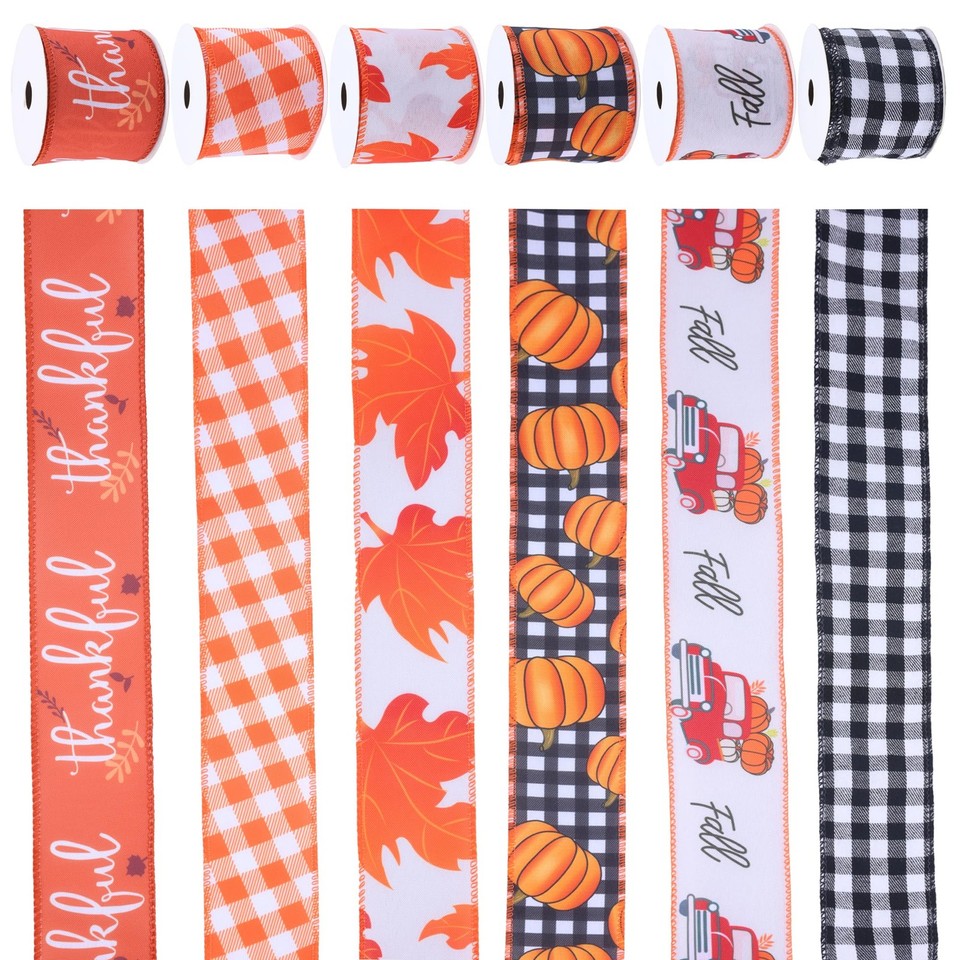 Fall Wired Ribbon 2.5 inch X 90 Feet, Buffalo Plaid/Pumpkin/Maple ...