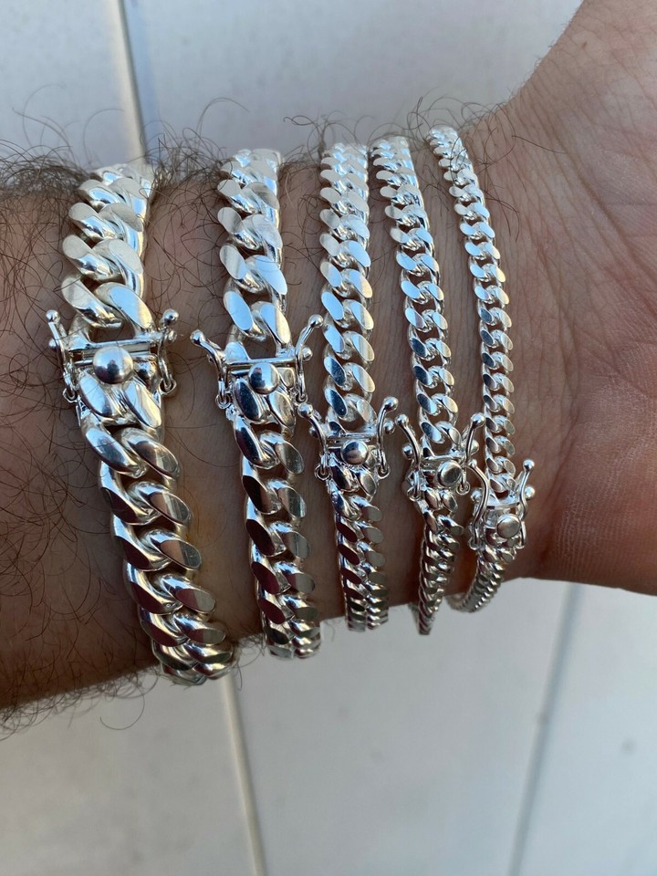 Real Miami Cuban Link Bracelet Solid 925 Sterling Silver Box C G1N | eBay