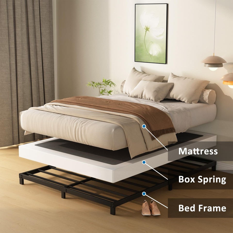 4 Inch Full Size Box Spring with Fabric Cover, Noise Free Mattress ...