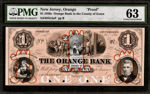 Proof 1850’s New Jersey Orange Bank Essex County Proof $1 Note G4a PMG ...