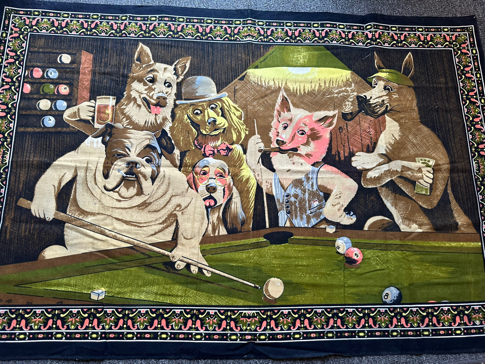 Dogs Playing Pool Tapestry