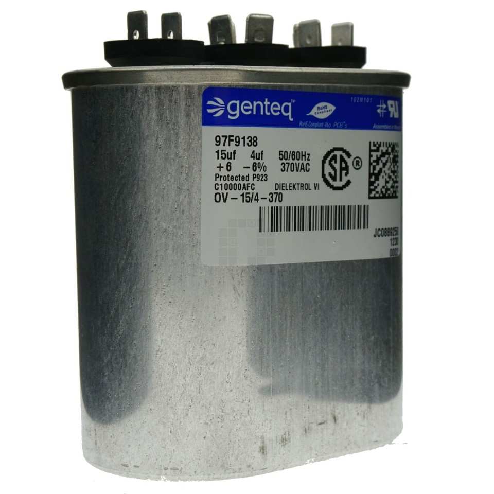 Genteq OV-15/4-370 Electric Motor Run Capacitor, 4 uF / 15 uF, 370VAC ...