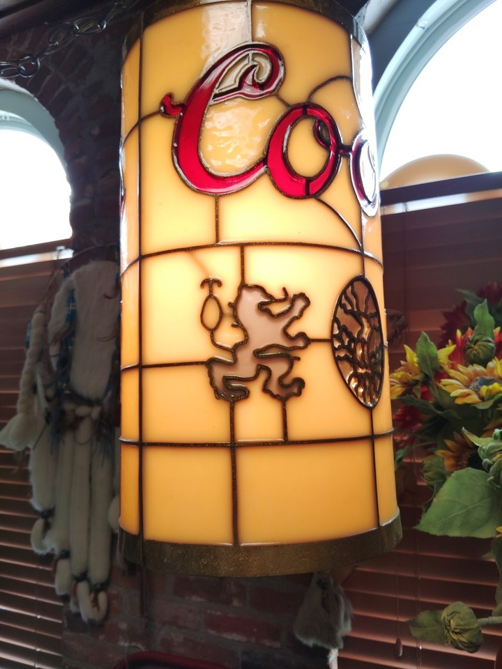 Rare 70s COORS Vintage Swag Hanging Stained Glass Tiffany Style Lamp ...