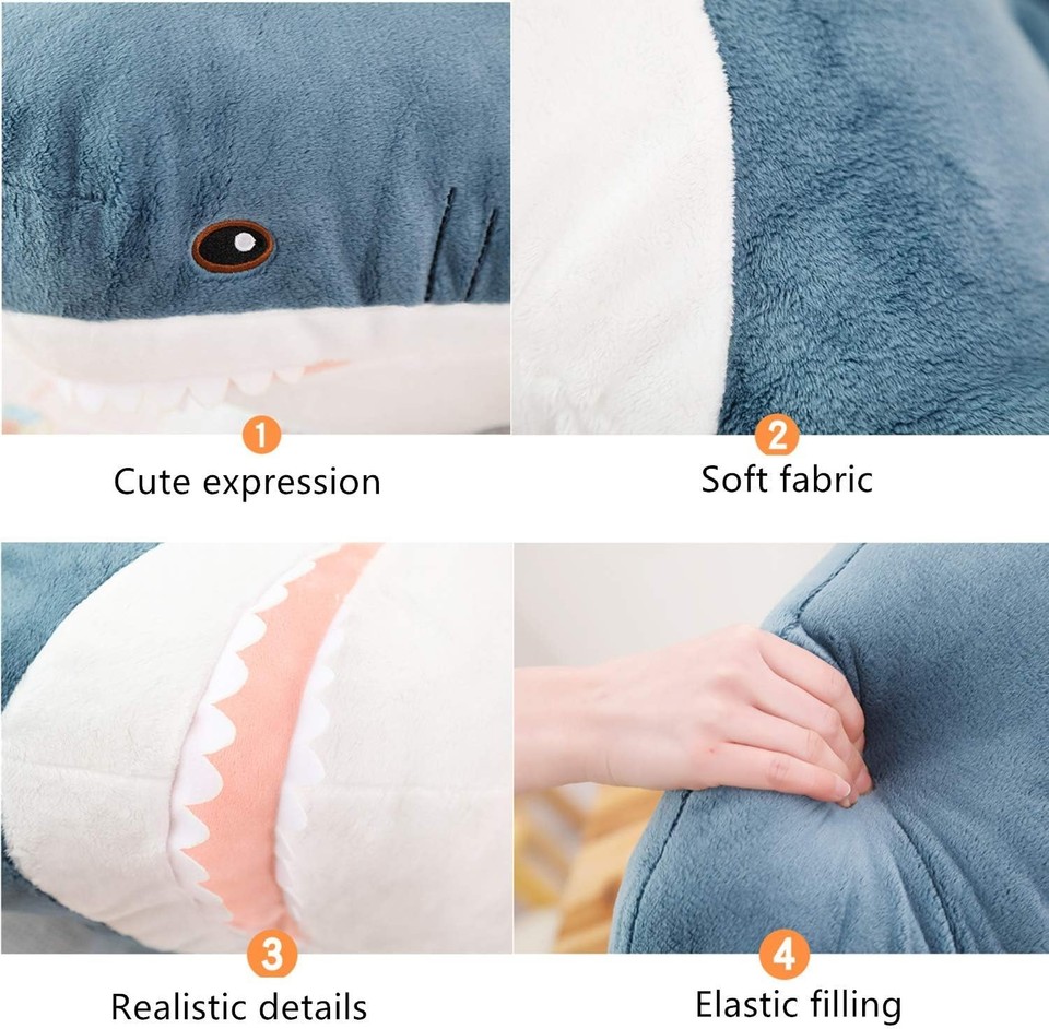 XIAOHONG 39 inch Giant Shark Stuffed Animal,Soft Shark Cushion Pillow ...