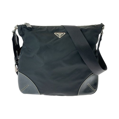 PRADA Tessuto Triangle with logo Diagonal Sholder bag Blac Nylon | eBay