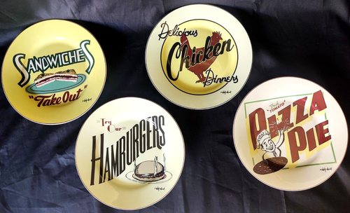 Marty Mummert VINTAGE DINER 8.25" Plate Set 4pc Santa Barbara Design ...
