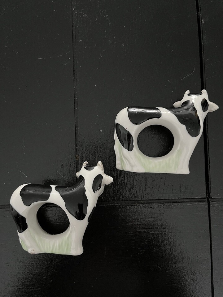 Set of 2 Super Cool Ceramic Holstein Cow with Sunglasses Napkin Rings ...