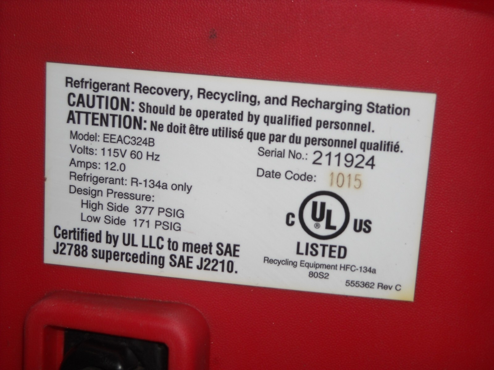 Snap-on Eco Plus A/c Recovery Machine ECOPlus AC EEAC324B for sale ...