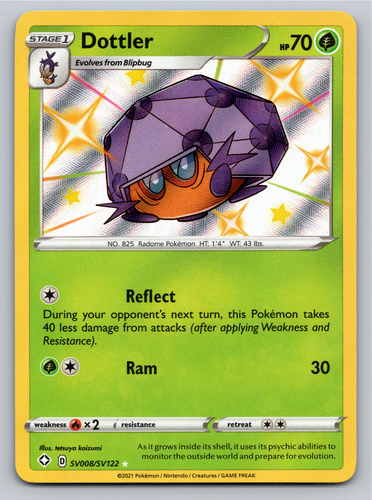 Dottler SV008/SV122 Shiny Holo Rare Shining Fates Pokemon Card - NM ...