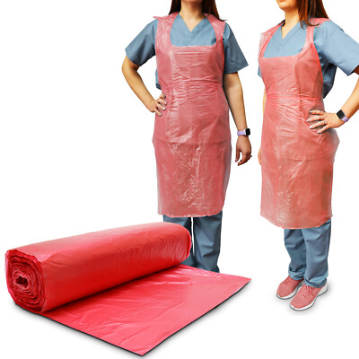 RE-GEN 69x107cm Disposable Polythene PPE Long Kitchen Aprons Roll Red x ...